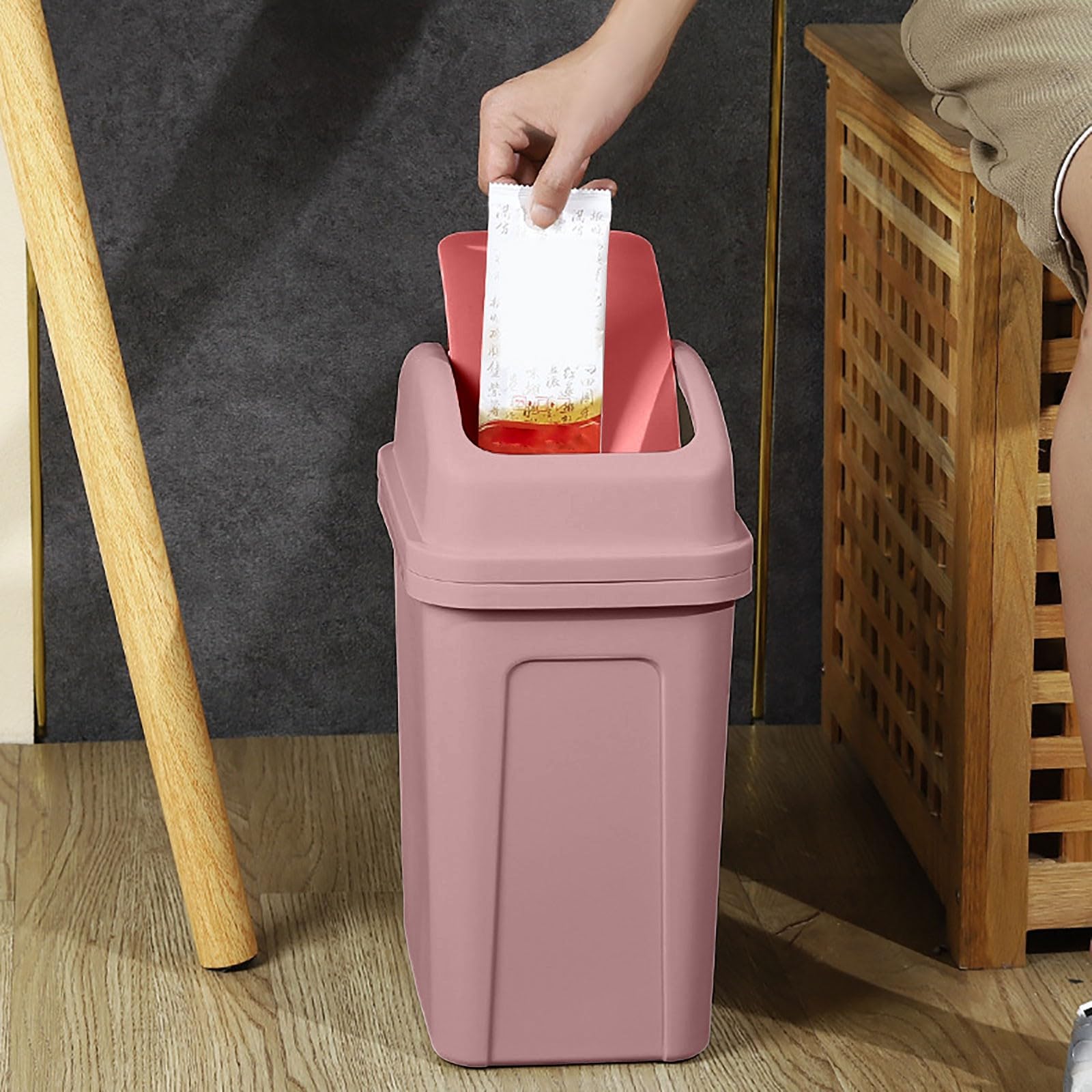 JOYO ​Kitchen Trash Can Plastic Trash Cans with Swing Lid Garbage Can 2024 Upgraded Plastic Swing Top Garbage Bin for Kitchen Office Toilets Indoor Trash Bin with Lid (1, Pink)