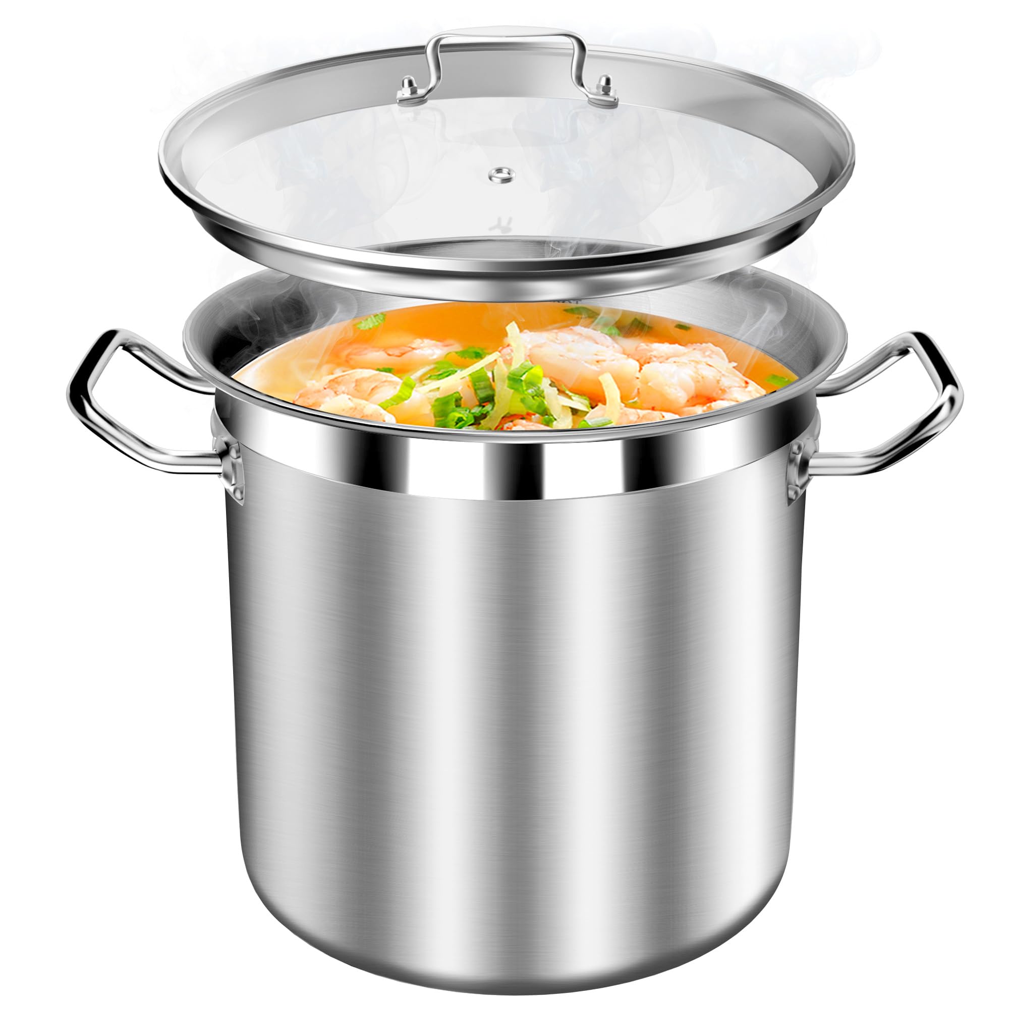 STOCKPOT Stainless Steel Pot, 20 Quart Stock Pot with Visible Lid, 3-Ply Large Soup Pot, Induction Pots, Big Pots for Cooking, Stew Pot, Oven & Dishwasher Safe