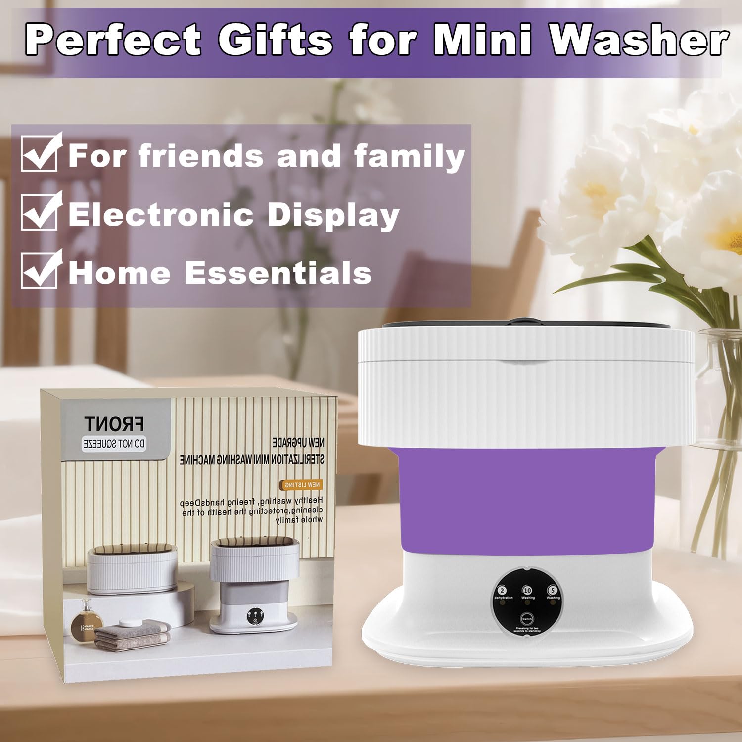 Mini Portable Washing Machine with Spin Dry, 13L Foldable Small Washer，Compact Laundry Lavadora Portatil for Underwear, Baby Clothes, Socks or Small ltems, Dormitory, Apartments, Travel, Purple