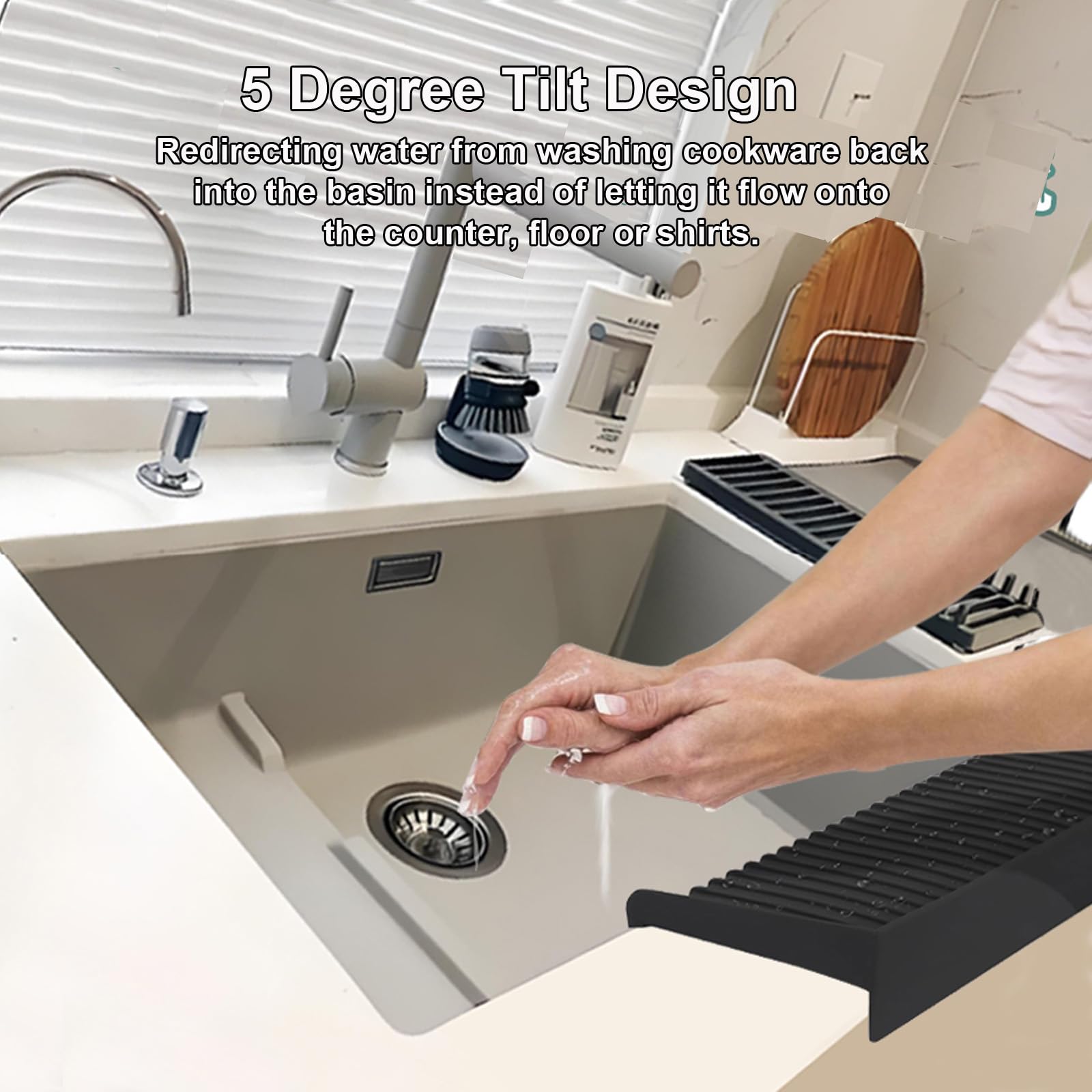 Silicone Sink Edge Protector ＆ Splash Guards for Kitchen Sink Bathtub Sink, Upgrade 5° Multifunction Silicone Sink Protector Countertop Protectors - 20" x 4" Sink Protector (Black)