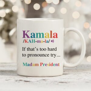 MyCozyCups Kamala Harris Definition 11oz Coffee Mug, Cat Ladies for Kamala 2024 Cup, First Female Madam President Gift for Women Equal Rights Liberal Democrat, Comma La Mug