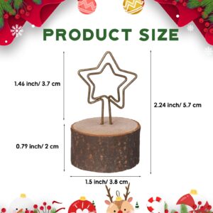 Teenyyou 15 Pcs Wood Table Number Holders Stands Christmas Wooden Base Place Card Holders Picture Holders for Centerpieces Rustic Iron Wire Picture Picks Clip Holder Stand (Star)