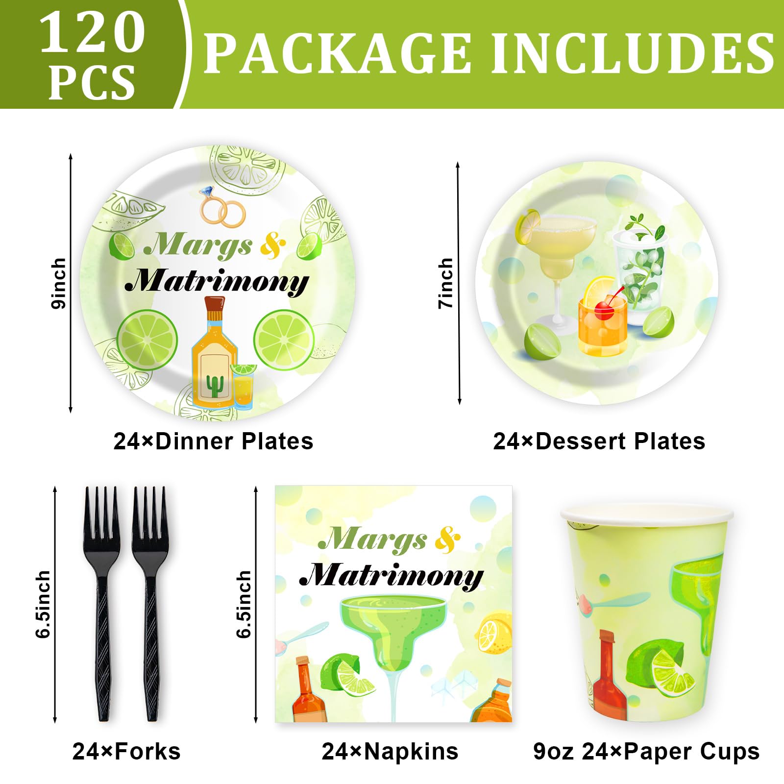 EggSun 120Pcs Margs And Matrimony Bachelorette Party Paper Plates Napkins Cups,Margs And Matrimony Decorations,Margarita Bachelorette Party Supplies,Bachelorette Fiesta Bridal Shower Party Serves 24