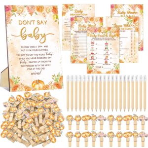 patelai 321 pcs little pumpkin baby shower games supplies, fall pumpkin baby shower games 5 sets (50 cards each) activities cards with 20 pencils 1 don't say baby sign 50 clothespin