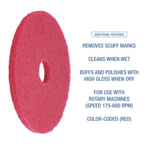 Boardwalk Buffing Floor Pads, 18" Diameter, Red, 5/Carton