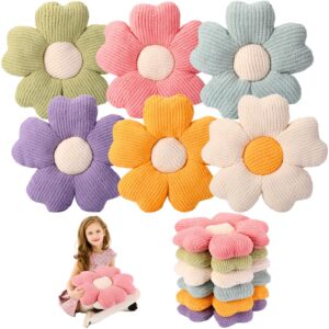 drydiet 6 pcs flower shaped pillow 15 inch daisy floor throw pillows flower seat cushion cute flower chair cushion for adults reading leisure comfortable home bedroom couch decor(bright color)