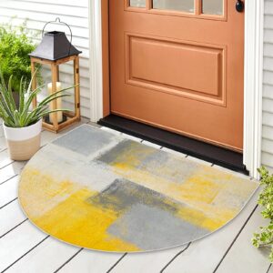 TOMWISH Entrance Way Absorbent Bath Mat Grey and Yellow Semi Circle Bathroom Floor Rug Door Mat Non Slip 16 X 24 Inch Indoor Rug for Kitchen Living Room