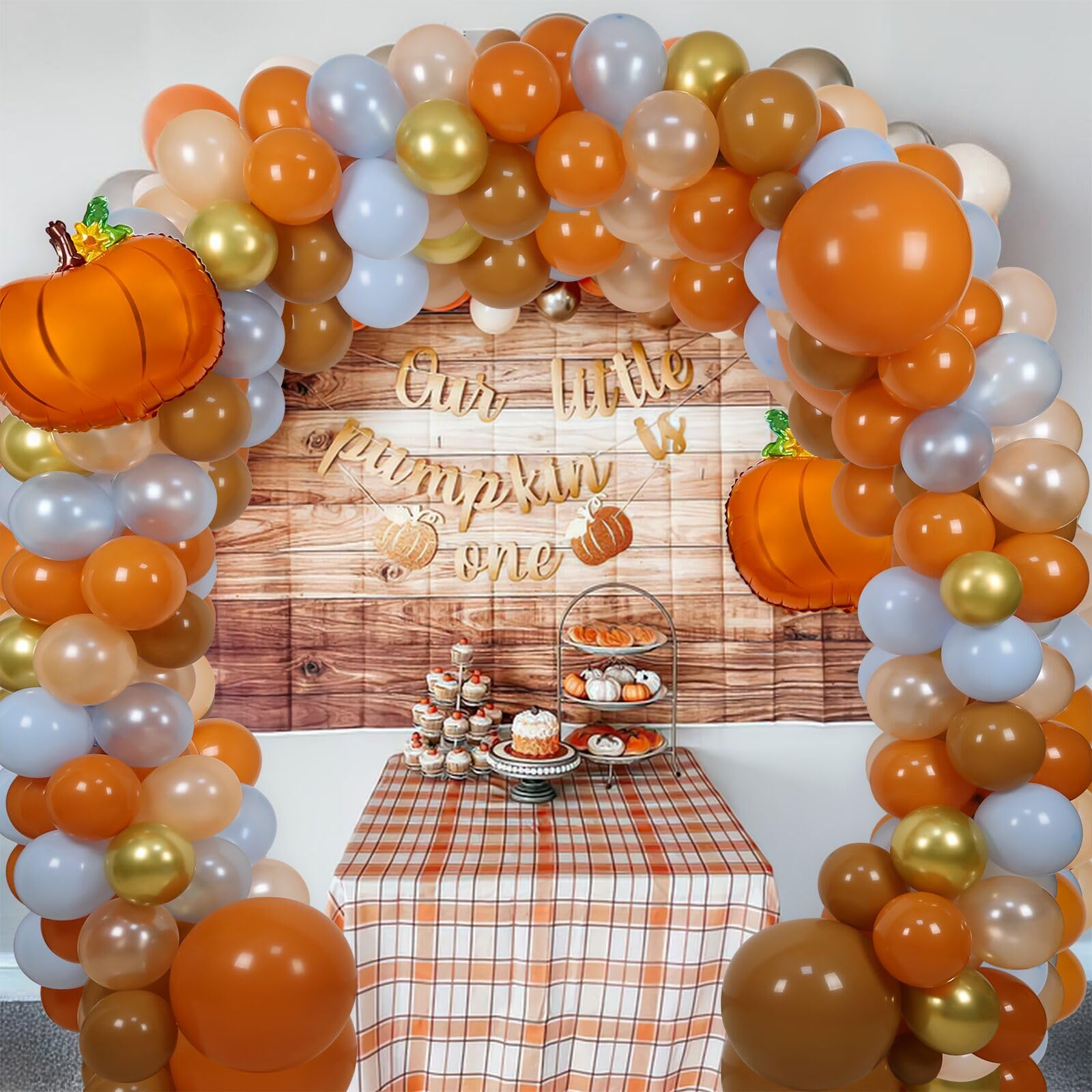 Fall Balloon Arch Garland Kit, 18" 10" Retro Burnt Orange Gold Blue Fall Balloons Decorations for Fall Baby Shower Decorations Autumn Thanksgiving Little Pumpkin Birthday Party Decorations