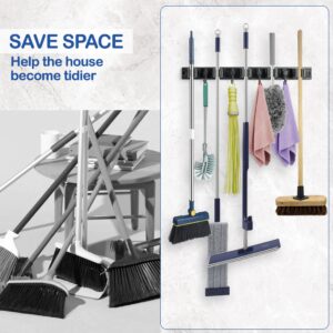 Mop and Broom Holder Wall Mount - Broom organizer wall mount - Mop Holder Wall Mount - Broom Hanger - 9.8 Oz, Stainless Steel - 2 Installation Ways, Maximum Load 20kg, Adjustable 5 Racks and 4 Hooks