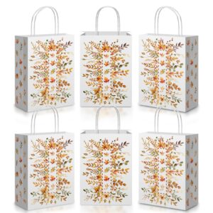 kolldenn 24 pcs fall gift bags with handles thanksgiving paper bags maple leaves wildflower floral seasonal autumn bulk goodie bags for wedding birthday party favor supplies