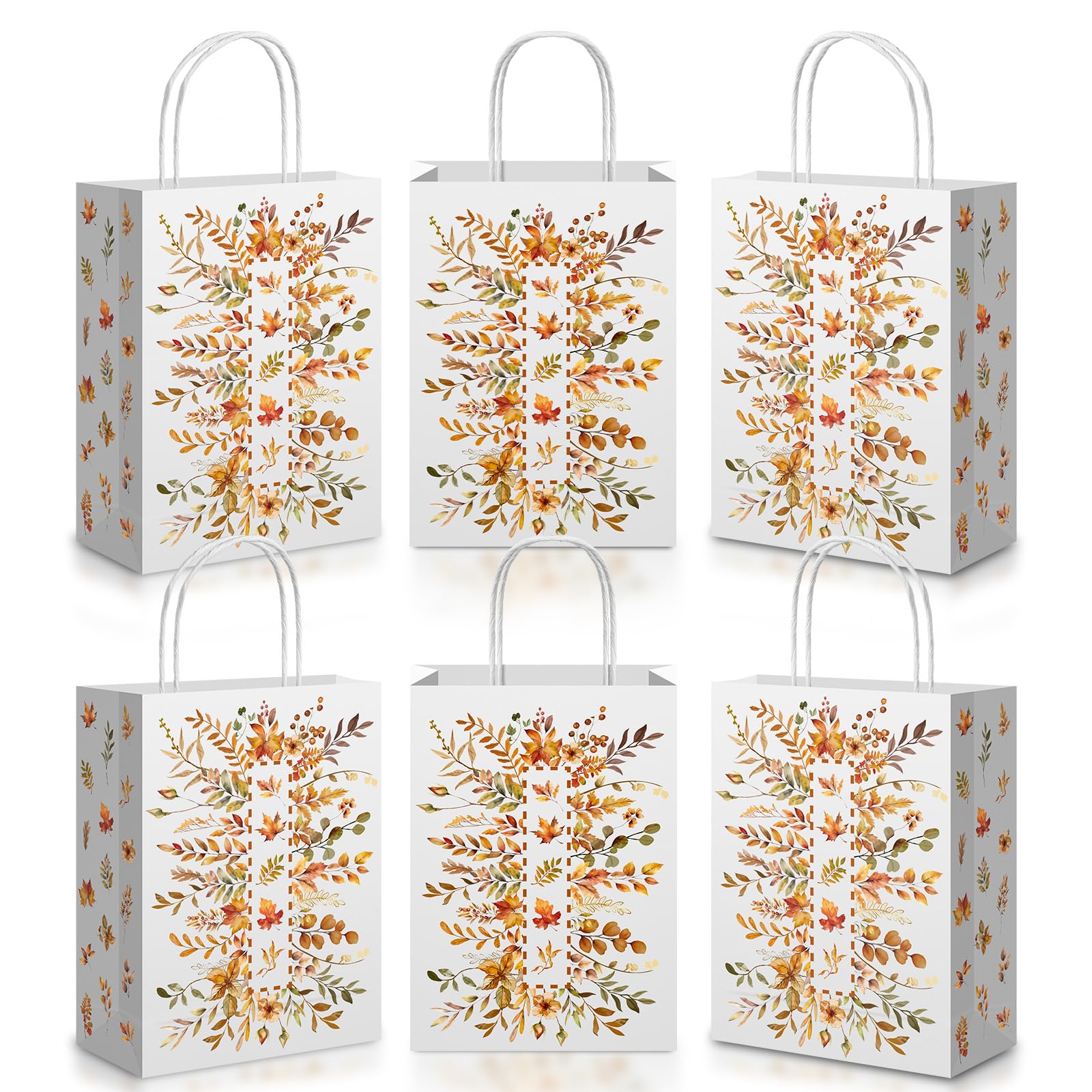 Kolldenn 24 Pcs Fall Gift Bags with Handles Thanksgiving Paper Bags Maple Leaves Wildflower Floral Seasonal Autumn Bulk Goodie Bags for Wedding Birthday Party Favor Supplies