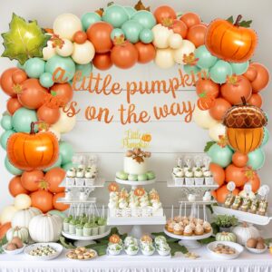 Hombae Little Pumpkin Baby Shower Decorations, Thanksgiving Fall Themed Baby Shower Decorations, A Sweet Little Pumpkin is On The Way Backdrop Banner Balloon Tablecloth Cake Cupcake Topper 169PCs