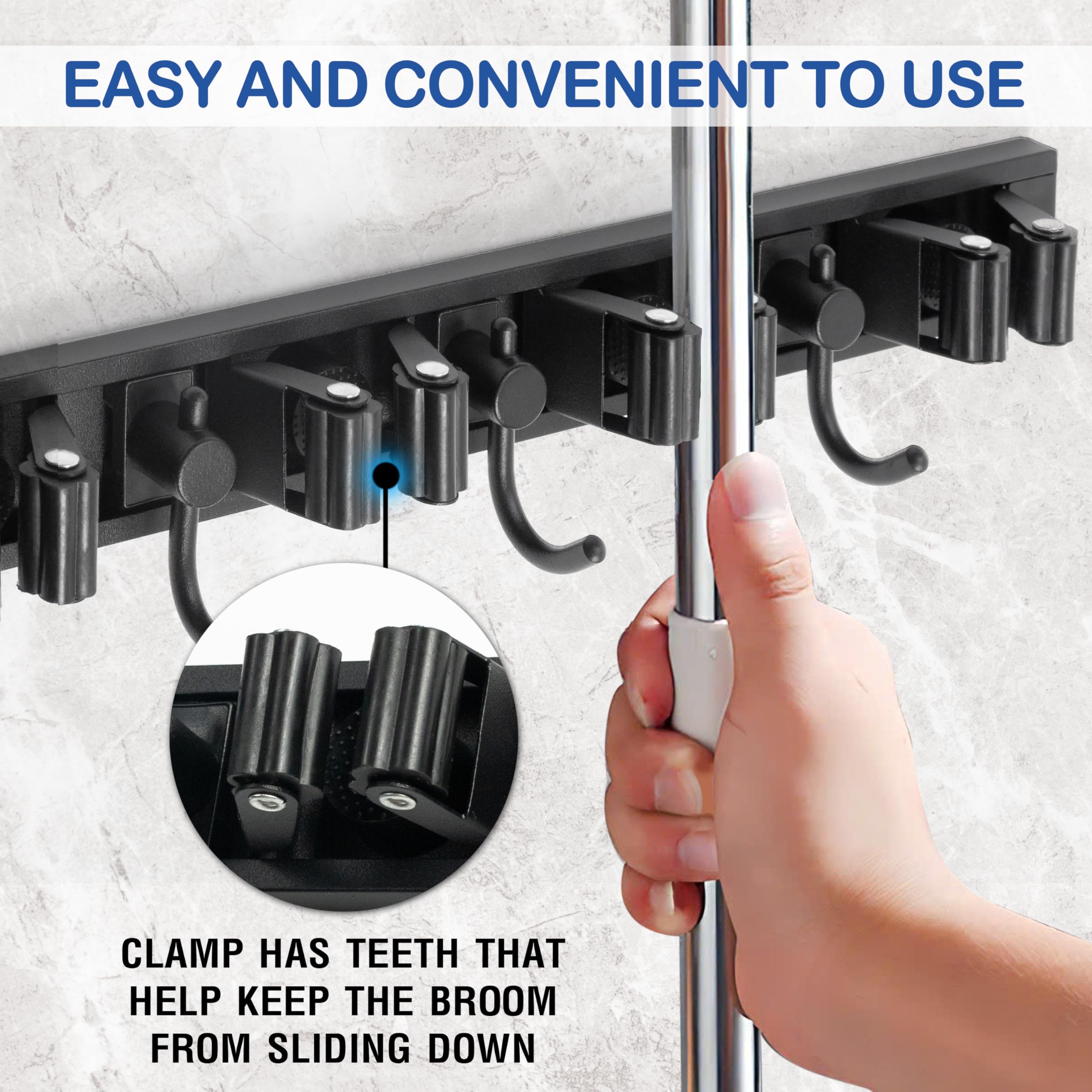 Mop and Broom Holder Wall Mount - Broom organizer wall mount - Mop Holder Wall Mount - Broom Hanger - 9.8 Oz, Stainless Steel - 2 Installation Ways, Maximum Load 20kg, Adjustable 5 Racks and 4 Hooks