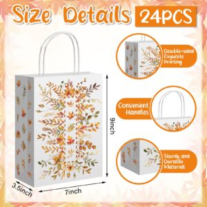 Kolldenn 24 Pcs Fall Gift Bags with Handles Thanksgiving Paper Bags Maple Leaves Wildflower Floral Seasonal Autumn Bulk Goodie Bags for Wedding Birthday Party Favor Supplies