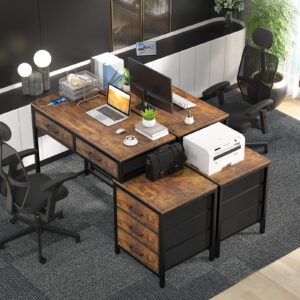 Hyomdeck Computer Desk with 5 Drawer, Reversible Office Desk with Power Outlets and USB Charging Port, Sturdy Writing Table with File Cabinet Printer Stand, PC Desk for Small Spaces, Rustic Brown