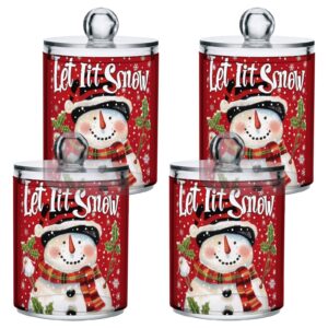 foixnub Christmas Red Snowman 2 Pcs Bathroom Organizer Snowflake Qtip Holder Organizer Dispenser Storage Canister Plastic Apothecary Jars Vanity Organizers for Cotton Swab Ball Pads Floss