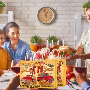 20Pcs Fall for Jesus He Never Leaves Gift Bags,Thanksgiving Gift Bags Pumpkin Autumn Maple Leaf Bible Decorations Christian Religion Gift Bags for Autumn Thanksgiving Day Party Decorations Jesus Party Supplies Gifts