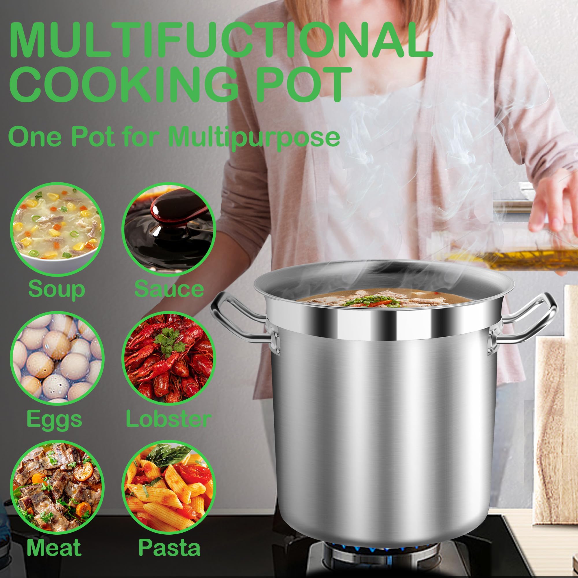 STOCKPOT Large Soup Pot with Lid - 40 Quart Stainless Steel Stockpot, Cooking Pot, Induction Pot, Stock Pot with Lid, Big Pots for Cooking, Heavy Duty Stew Pot Pozole Pot