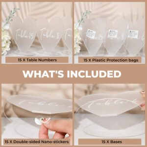 Velti, Heart-shaped acrylic wedding table numbers 1-15, 6.3 x 6 inch, Table signs for wedding, Frosted acrylic wedding table numbers, Table numbers for wedding reception.