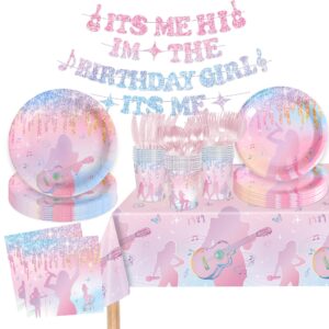 170 pcs gradient birthday party decorations paper plates and napkins, its me hi im the birthday girl its me, music party favors disposable tableware set for girls birthday decorations serve 24