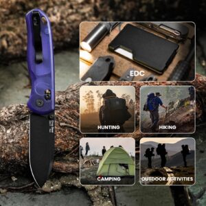 Kizer Drop Bear EDC Pocket Knife, 2.97” Nitro-V Steel Blade Magic Blue PC Folding Knife with Thumb Stud Opener, Lightweight Clutch Lock Camping Hunting Knife for Men Women Gift V3619A5