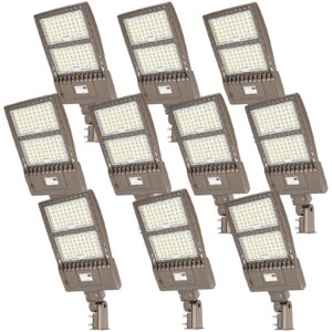 kukuppo 10 pack 400w led parking lot light 60,000lm, dlc ul listed industrial grade led shoebox parking pole light 5000k ip65 waterproof with slip fitter 110v 120v