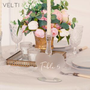 Velti, Heart-shaped acrylic wedding table numbers 1-15, 6.3 x 6 inch, Table signs for wedding, Frosted acrylic wedding table numbers, Table numbers for wedding reception.