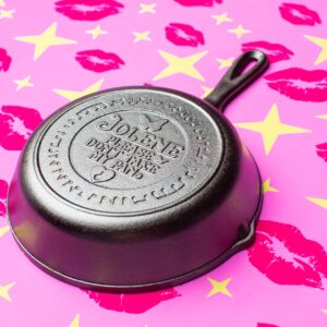 Lodge 8 Inch Dolly Parton Pre-Seasoned Cast Iron Stamped Skillet - Signature Teardrop Handle - Use in the Oven, on the Stove, on the Grill, or Over a Campfire - Jolene