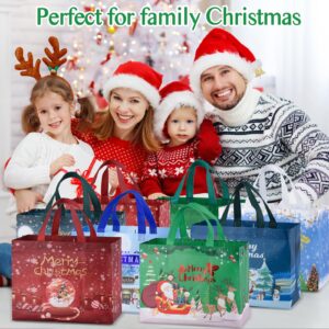 Tedmax Christmas Gift Bags,24pcs Christmas Treat Bags Non-woven Waterproof Christmas Goodie Bags,Reusable Christmas Bags Bulk Party Supplies Extra with 24Pcs Christmas Slap Bracelets,12.6"*6.7"*9.8