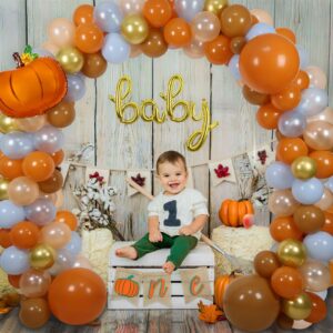 Fall Balloon Arch Garland Kit, 18" 10" Retro Burnt Orange Gold Blue Fall Balloons Decorations for Fall Baby Shower Decorations Autumn Thanksgiving Little Pumpkin Birthday Party Decorations