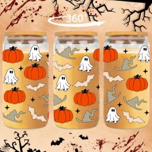 Halloween Cups - Halloween Gifts for Women - 16oz Ghost Bat Pumpkin Coffee Mug - Fall Tumbler with Lid and Straw - Spooky Drinking Glass for Her - Goth Halloween Party Favors