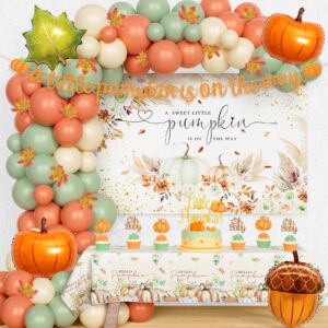 hombae little pumpkin baby shower decorations, thanksgiving fall themed baby shower decorations, a sweet little pumpkin is on the way backdrop banner balloon tablecloth cake cupcake topper 169pcs