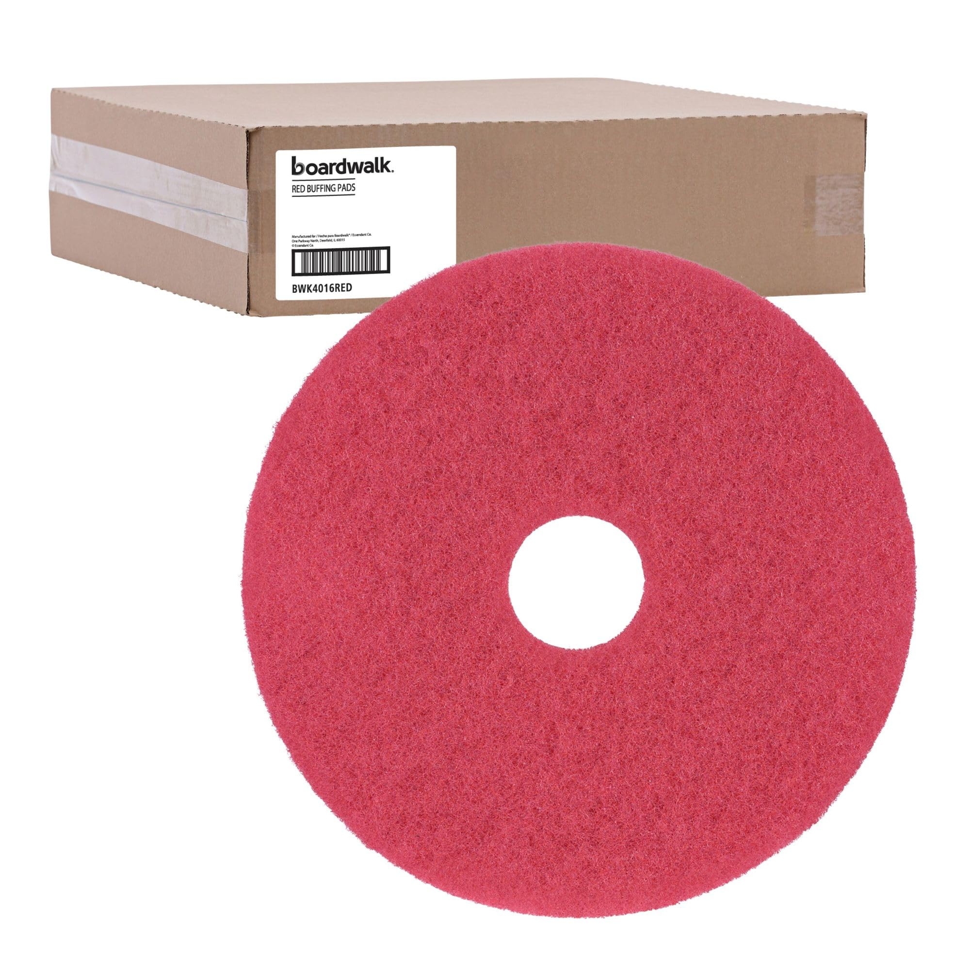 Boardwalk Buffing Floor Pads, 16" Diameter, Red, 5/Carton