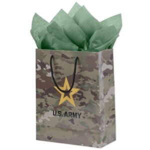 havercamp u.s. army gift bag (1) durable medium gift bag includes 2 hunter green tissue papers, black rope handles & gift tag, army themed gift bag, veteran gifts (army brown & green)