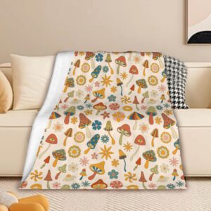 qoseien throw blanket,retro groovy mushroom boho hippie daisy flowers print blanket for kids baby bedroom sofa couch holiday decor 50"x60"