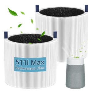 511i max replacement filter compatible with blueair blue pure 511i max air purifi-er, 3-in-1 h13 true hepa filter and activated carbon filtration system, perfect fit for 511i max, 2 pack, white