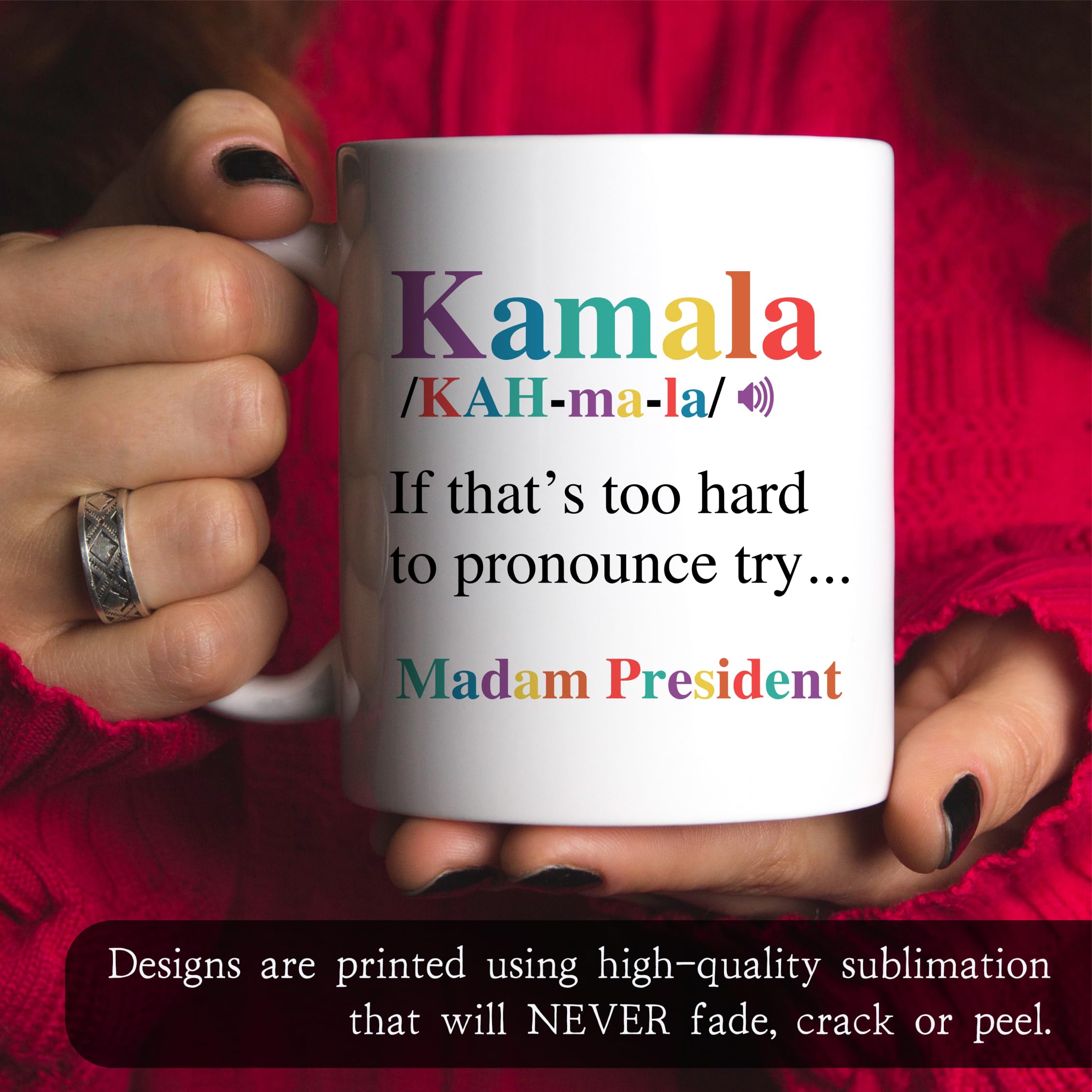 MyCozyCups Kamala Harris Definition 11oz Coffee Mug, Cat Ladies for Kamala 2024 Cup, First Female Madam President Gift for Women Equal Rights Liberal Democrat, Comma La Mug