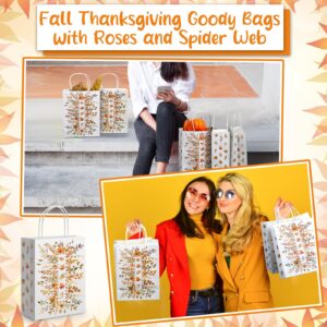 Kolldenn 24 Pcs Fall Gift Bags with Handles Thanksgiving Paper Bags Maple Leaves Wildflower Floral Seasonal Autumn Bulk Goodie Bags for Wedding Birthday Party Favor Supplies