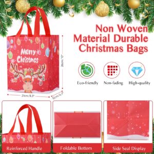 Christmas Gift Bags,12pcs Christmas Treat Bags Non-woven Waterproof Christmas Goodie Bag,Reusable Christmas Bags Bulk Party Favors Supplies Extra with 12 Pcs Christmas Slap Bracelets,8.3"*4.7"*10"