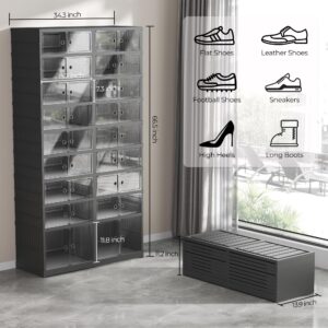 Rubikliss Collapsible Shoe Rack for Closet, 9 Tiers-36 Pairs Plastic Foldable Shoe Organizer with Clear Door, Portable Free Standing Zapateras Organizer for Entryway, Living Room,Black