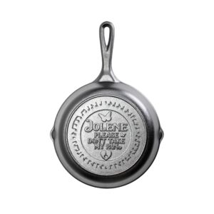 lodge 8 inch dolly parton pre-seasoned cast iron stamped skillet - signature teardrop handle - use in the oven, on the stove, on the grill, or over a campfire - jolene