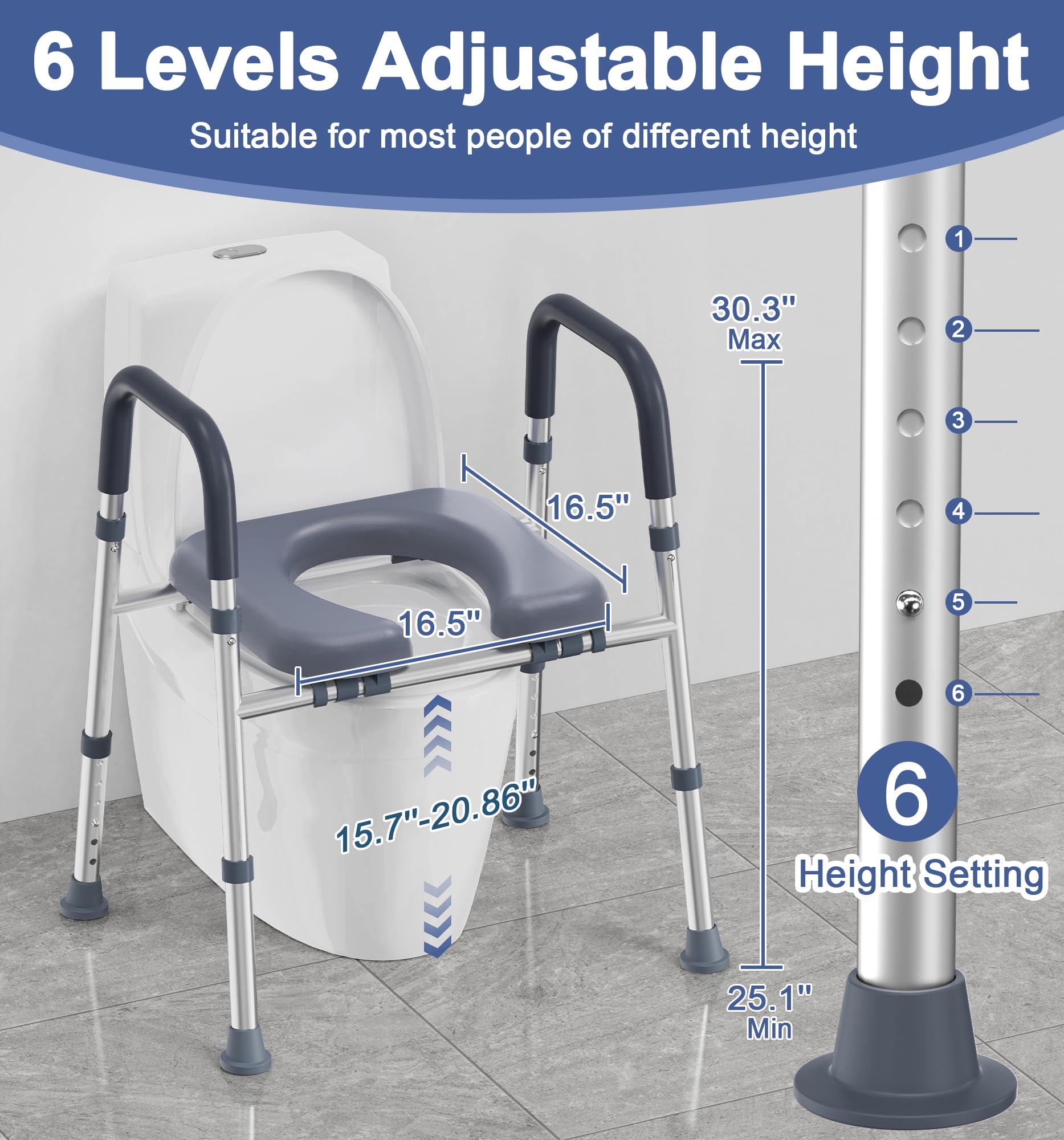 HOMLAND Toilet Seat Risers for Seniors, FSA/HSA Eligible Raised Toilet Seat with Handles & Padded Seat, Adjustable Height & Width, 400lb Handicap Elevated Toilet Seat for Elderly, Fit Any Toilet