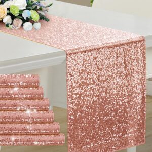 rudong m 6 pack rose gold sequin table runner 12 x 108 inch, rectangle glitter table runner dining table centerpiece decorations for weddings, banquet, holiday, birthday party