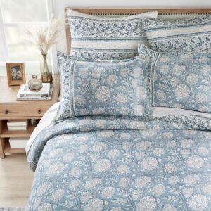 Levtex Home - Adare Blue Duvet Cover Set - King Duvet Cover + Two King Pillow Cases - Bordered Floral - Blue, Navy and White - Duvet Cover (106 x 94in.) and Pillow Case (36 x 20in.) - Cotton