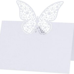 50 Pcs Place Cards for Table Setting with Butterfly White Folded Blank Table Seat Card Name Signs Card for Reception Baby Shower Weddings Party Dinner