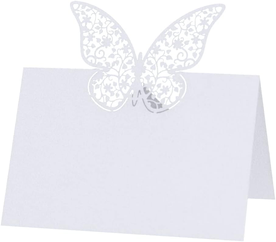 50 Pcs Place Cards for Table Setting with Butterfly White Folded Blank Table Seat Card Name Signs Card for Reception Baby Shower Weddings Party Dinner