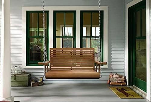 Wooden Porch Swing 2-Seater, Bench Swing with Cupholders, Hanging Chains and 7mm Springs, Heavy Duty 880 LBS, for Outdoor Patio Garden (Teak Tone, 4 FT Extra Large)