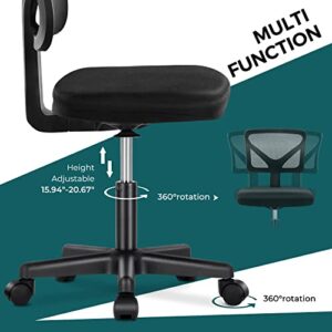 DUMOS Armless Desk Chairs with Wheels Cute Home Office Chair No Arms, Ergonomic Adjustable Swivel Rolling Task Chair, Comfy Mesh Mid Back Computer Work Vanity Chair for Small Spaces, Dark Black