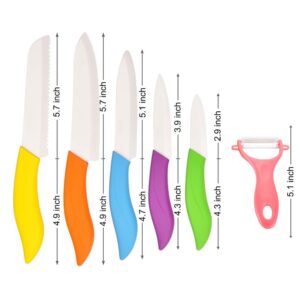 Ceramic Knife Set 6 Piece Ceramic Knives Colored with Cover Kitchen Knife Set include Peeler 3 inch Paring Knife Bread knife 6 inch Small Chef Knife