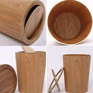 Nirelief Wood Waste Bin with Swing Lid Round Trash Can Kitchen Garbage Basket for Bedroom Wooden Rubbish Bin for Hotel Round Wastebasket Can Garbage Basket for Living Room Waste Bin with Swing Lid